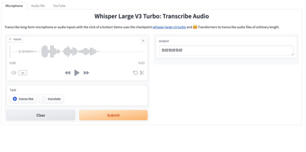Whisper-large-v3-turbo 语音识别、翻译 Demo | 教程 | HyperAI超神经
